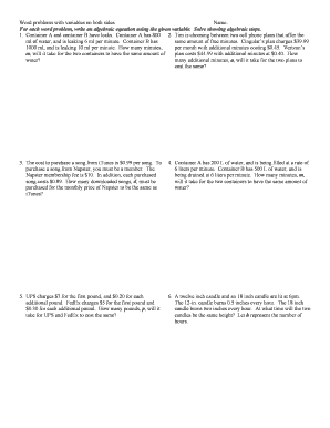 Fillable Online Word problems with variables on both sides Fax Email ...