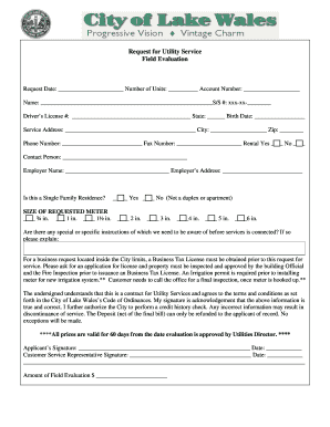 Fillable Online Request for Utility Service Field Evaluation - City of ...
