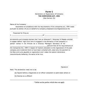 Fillable Online Declaration on Registration of Company Fax Email Print ...