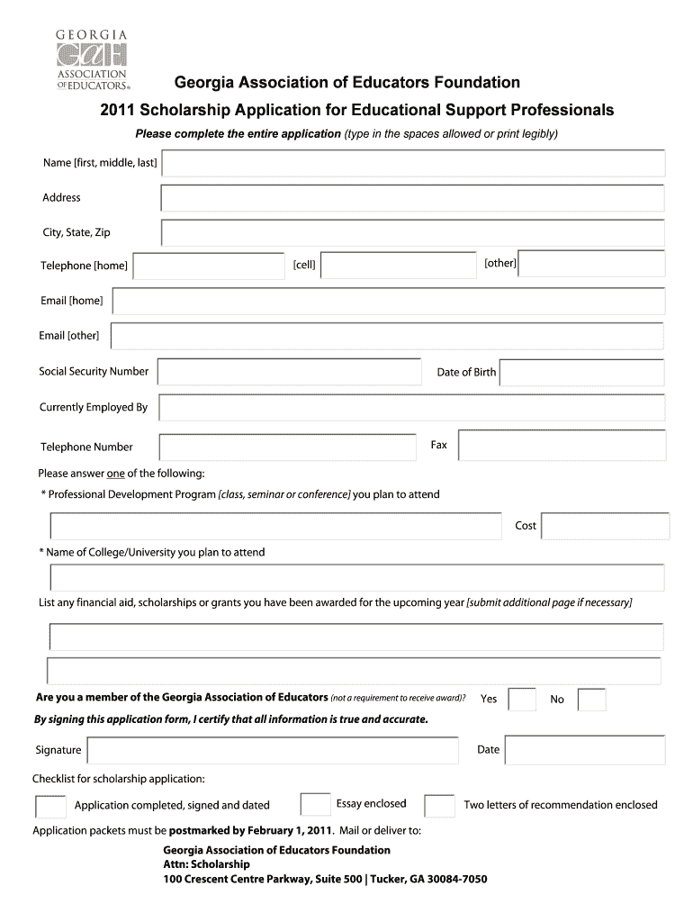 Fillable Online Georgia Association of Educators Foundation 2011 Scholarship ... Fax Email Print ...