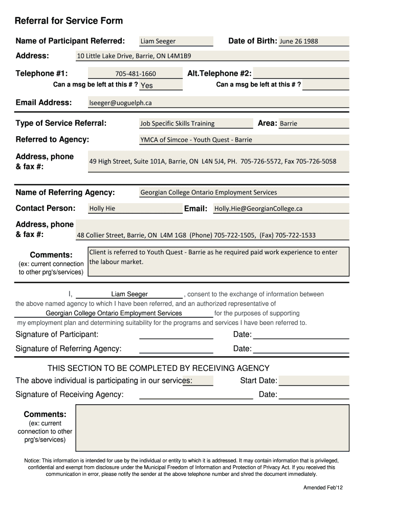 Fillable Online Referral for Service Form Fax Email Print - pdfFiller