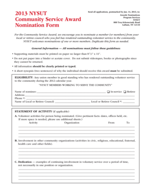 Fillable Online nysut Community Service Award Nomination bFormsb - NYSUT - nysut Fax Email Print ...