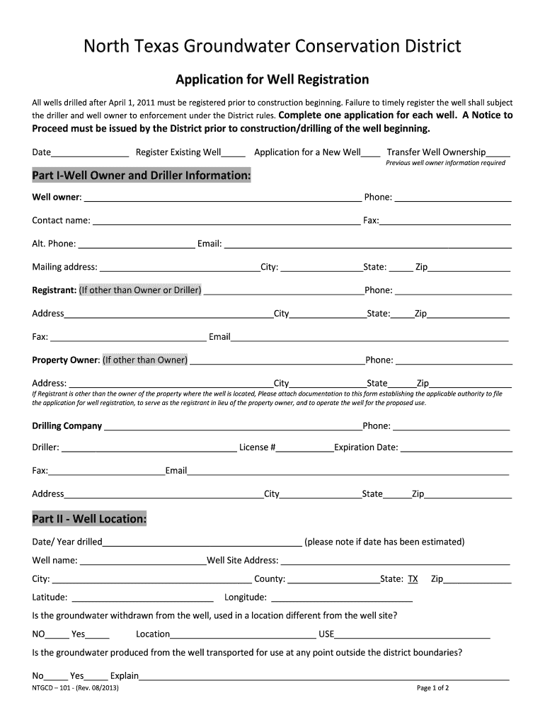 Fillable Online northtexasgcd Well Registration Form - North Texas ...