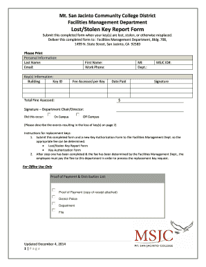 Fillable Online msjc Lost/Stolen Key Report Form - Mt. San Jacinto ...