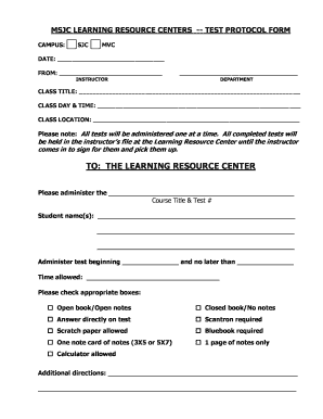 Fillable Online msjc MSJC LEARNING CENTERS -- TEST PROTOCOL FORM Fax ...