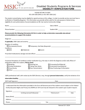 Fillable Online msjc Disability Verification Form updated 10.7.14 - Mt ...