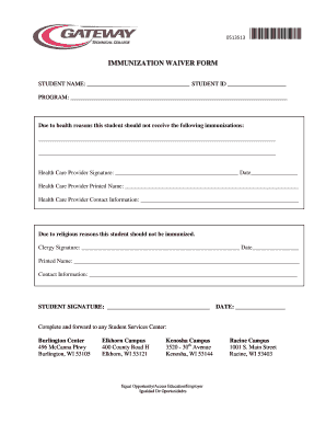Fillable Online gtc IMMUNIZATION WAIVER FORM - gtc Fax Email Print ...