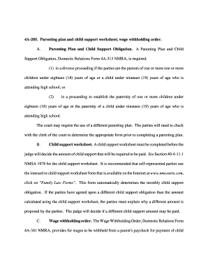 Fillable Online Parenting plan and child support worksheet; wage ...