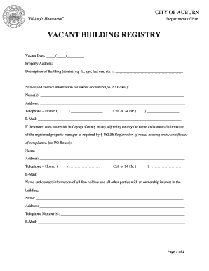 Fillable Online auburnny Vacant Building Registration Form - City of ...
