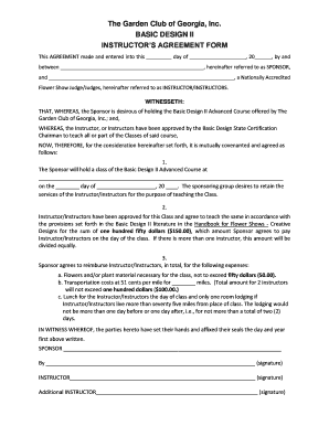 Fillable Online gardenclub uga BASIC DESIGN II INSTRUCTORS AGREEMENT ...