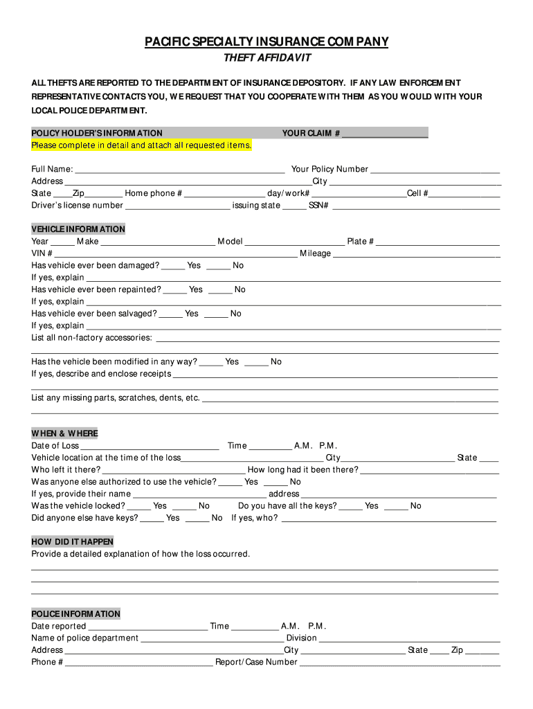 Fillable Online Theft Affidavit.docx Fax Email Print - pdfFiller