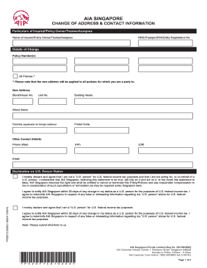 Fillable Online Change of Address & Contact Information - AIA Singapore ...
