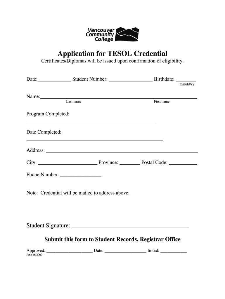 Fillable Online Application for TESOL credential form Fax Email Print ...