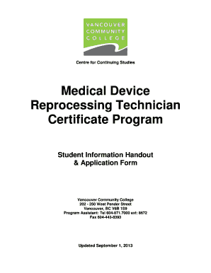 Fillable Online VCC -Medical Device Reprocessing Technician - Vancouver ...