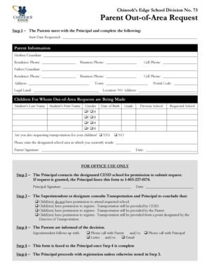 Fillable Online Parent Out-of-Area Request - Spruce View School Fax ...