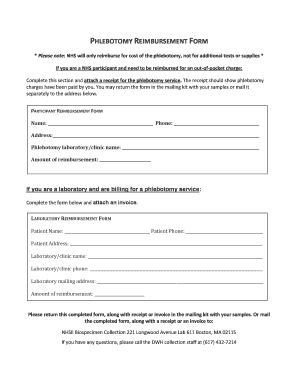 Fillable Online PHLEBOTOMY REIMBURSEMENT FORM Fax Email Print - pdfFiller