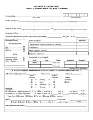 Fillable Online me sc Travel Authorization Information Form ...
