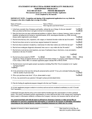 Fillable Online STATEMENT OF HEALTH for HORSE MORTALITY INSURANCE Fax ...