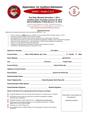 Fillable Online tcdsb DANCE APPLICATION Grade 7,8,9 2015 2016-PDF ...