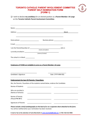 Fillable Online tcdsb Form 1 - Toronto Catholic District School Board ...