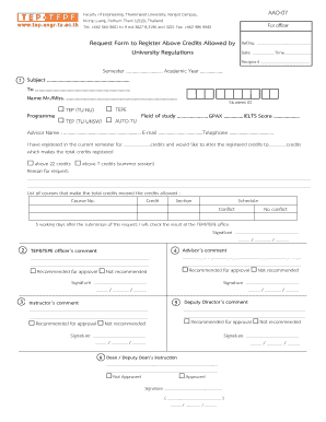 Fillable Online AAO 07 Request form to register above credits ... - TEP ...