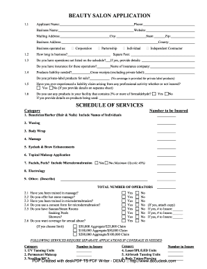 Fillable Online Beauty salon application schedule of services - Ck ...