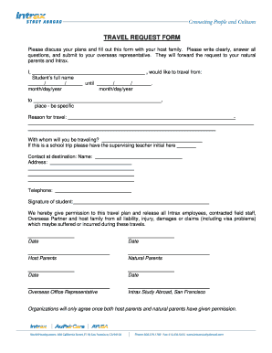 Fillable Online ayusa TRAVEL REQUEST FORM - Ayusa - ayusa Fax Email ...