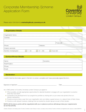 Fillable Online Corporate Membership Scheme Application Form - Coventry ...