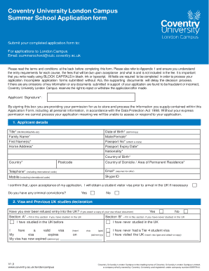 Fillable Online Coventry University London Campus Fax Email Print ...