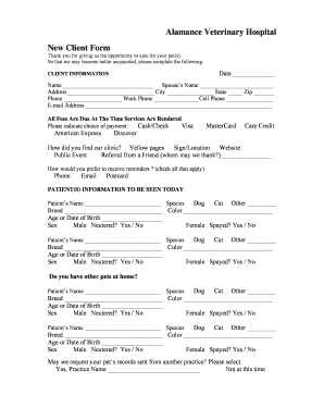 Fillable Online Client Information Sheet - Alamance Veterinary Hospital ...