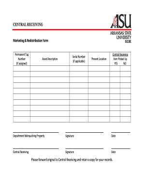 Fillable Online asub CENTRAL RECEIVING Marketing & Redistribution Form ...