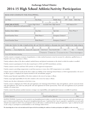 Fillable Online asdk12 High School Athletic Activity Participation form ...