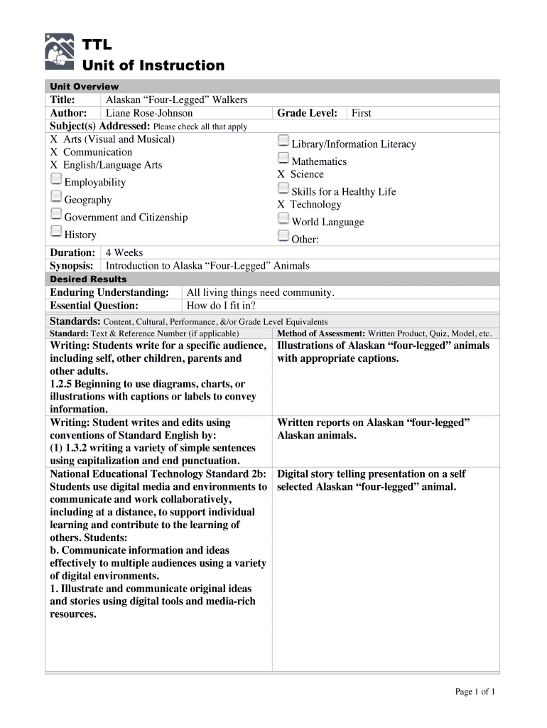 Fillable Online asdk12 Unit of Instruction - asdk12 Fax Email Print ...
