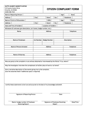 Fillable Online CITIZEN COMPLAINT FORM - Butte County Fax Email Print ...