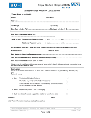 Fillable Online ruh nhs Form: Paternity leave application - ruh nhs Fax ...