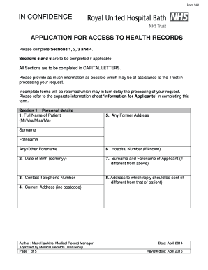 Fillable Online ruh nhs Medical Record Access Form - Royal United ...