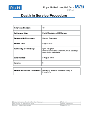 Fillable Online ruh nhs Death in Service Procedure - Royal United ...
