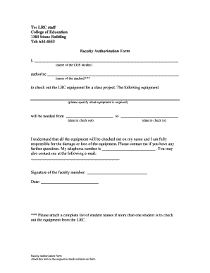 Fillable Online Faculty Authorization Form (pdf) - College of Education Fax Email Print - pdfFiller