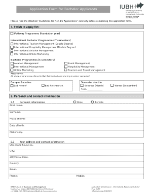 Fillable Online Application Form for Bachelor Applicants - IUBH Fax ...