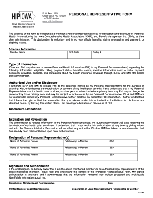 Fillable Online PERSONAL REPRESENTATIVE FORM - HIPIOWA Fax Email Print ...