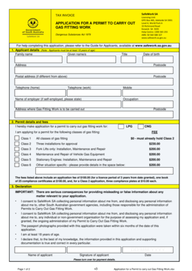 Fillable Online Application for a Permit to carry out Gas Fitting Work ...