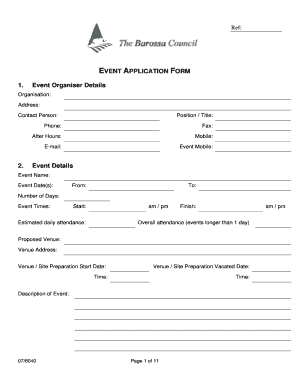 Fillable Online EVENT APPLICATION FORM 1. Event Organiser Details 2 ...