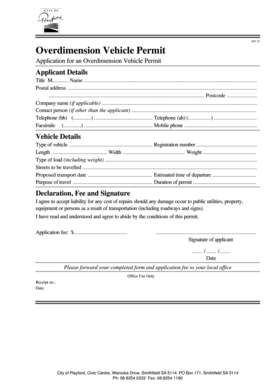 Fillable Online Application for an Overdimension Vehicle Permit Fax ...
