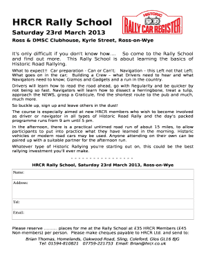 Fillable Online Rally School Flyer and Booking Form - The Historic ...