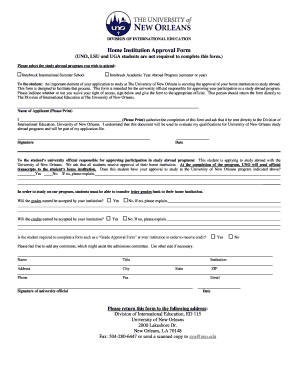 Fillable Online inst uno Home Institution Approval Form - Division of ...