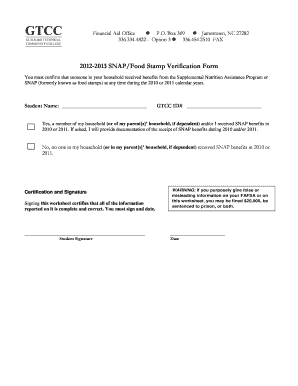 Fillable Online gtcc cc nc 2510 FAX 2012-2013 SNAP/Food Stamp ...