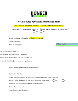 Fillable Online hungerfreecolorado HFC Resource Verification ...