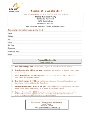 Fillable Online Membership Form - The Arc of Alameda County Fax Email ...