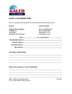 Fillable Online HVAC - Faulty Goods Return Form.pdf - Galco Fax Email ...