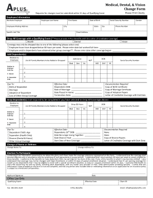 Fillable Online Medical, Dental, & Vision Change Form - A Plus Benefits ...